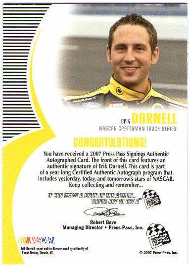 ERIK DARNELL 2007 Press Pass Bronze Autograph Auto Card BV$15 | eBay