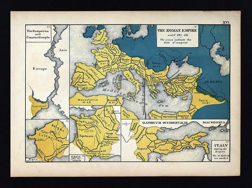 1873 Labberton Map Roman Empire Conquest until 395 AD Rome Italy Greece ...