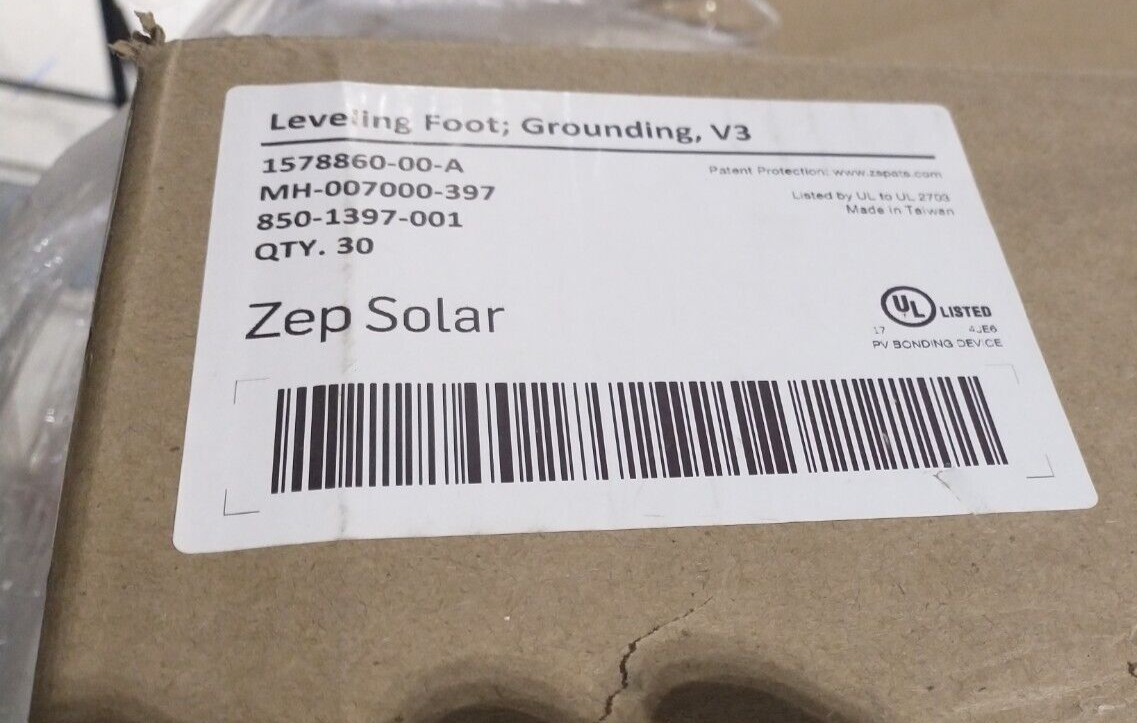 Box of 30, Zep / Tesla Solar Panel Grounding Level Foot, V3, MH-007000 ...