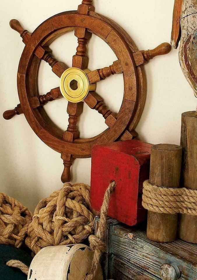 24" Maritime Boat Ships Captains Nautical Beach Ship Wheel Wooden ...