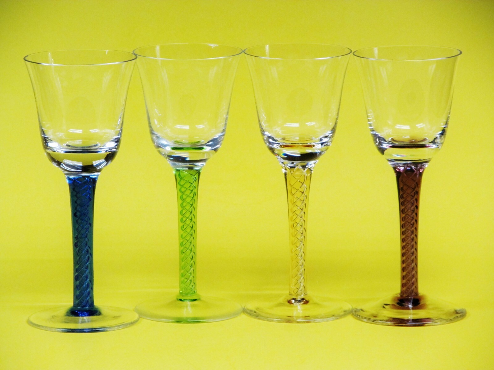 Set Of 4 Multicolored Mixed Air Twisted Stem Cordial Glasses 5 3 4
