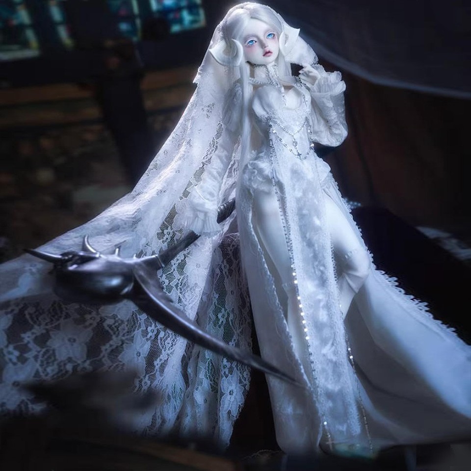 Full Set 1/4 BJD Doll Jointed Face Makeup Angel Goat Horn Bride Lace ...