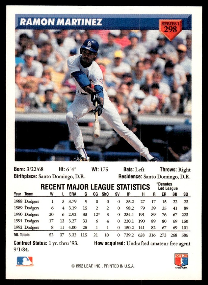 1993 Donruss Baseball Card Ramon Martinez Los Angeles Dodgers #298 | eBay