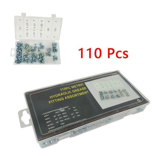 110pcs SAE MM Hydraulic Grease Zerk Zirk Fitting Assortment Straigt 90 ...
