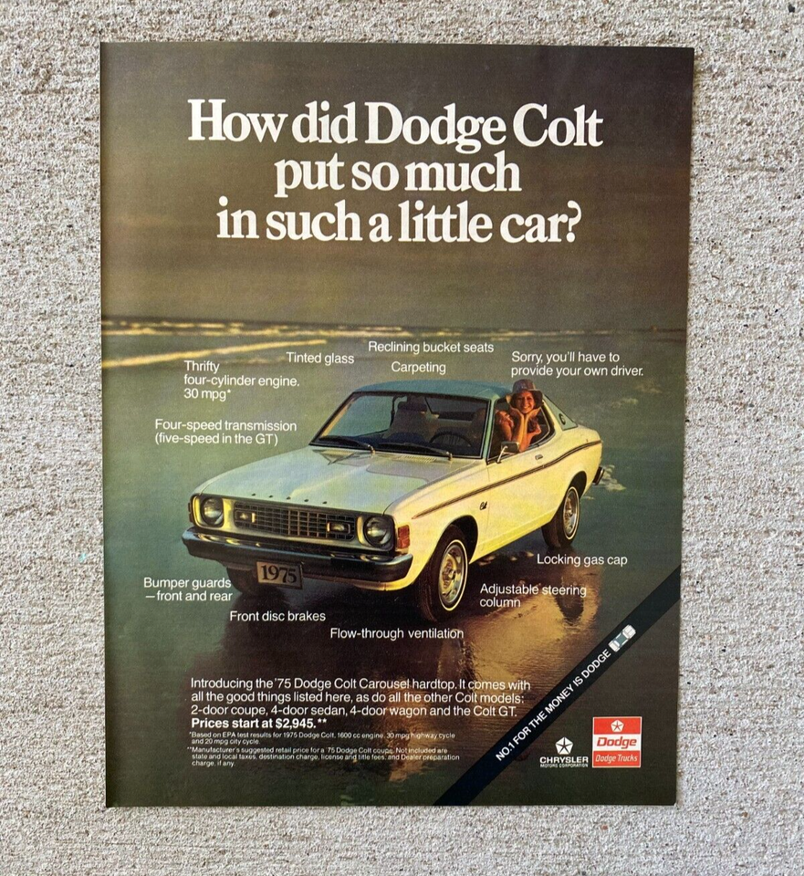 Dodge Colt Carousel Hardtop Girl Beach Landscape 1975 Vintage Print Ad ...