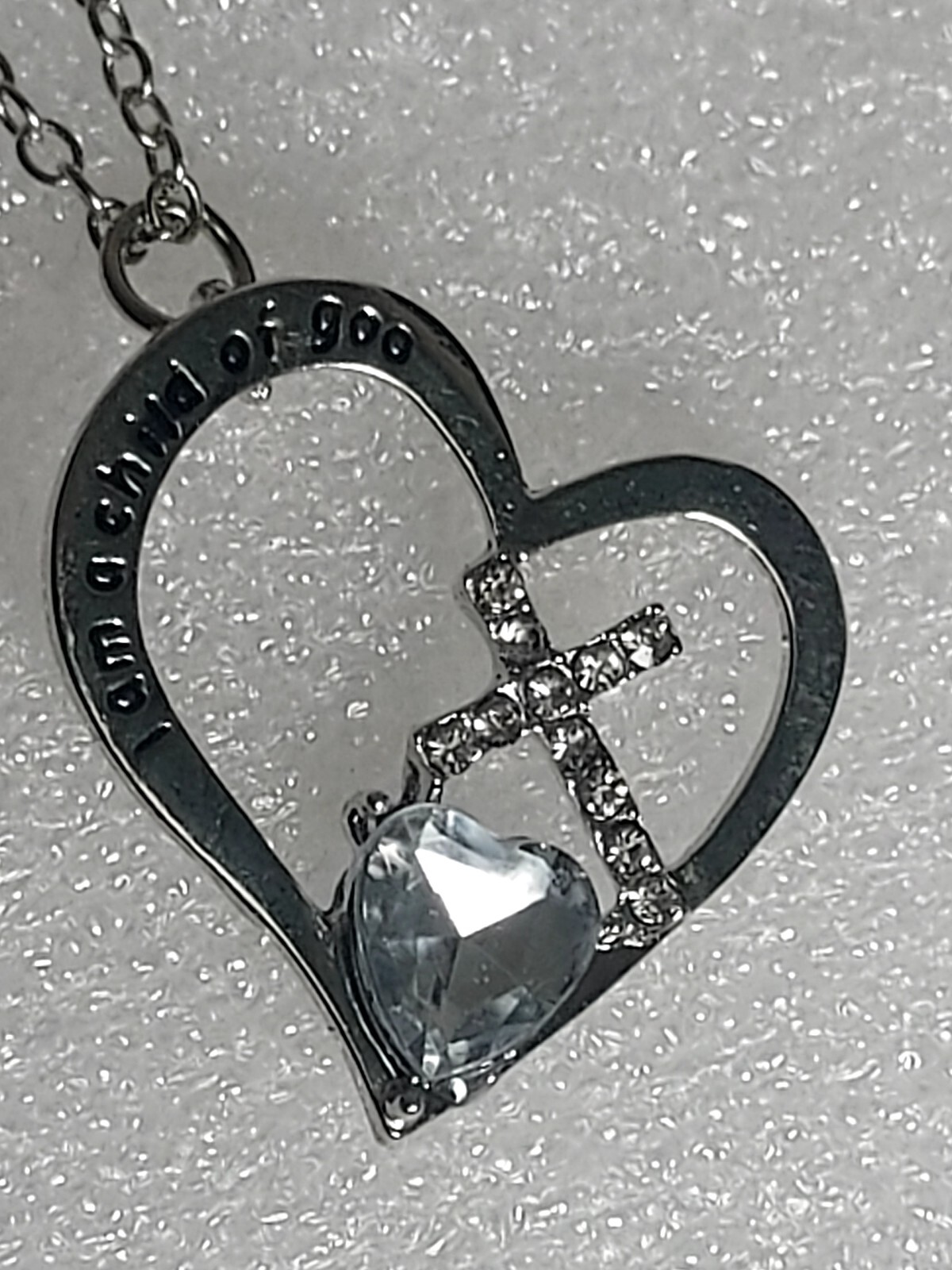 Exquisite Rhinestone Heart Shape Cross Pendant Necklace White K Plating ...