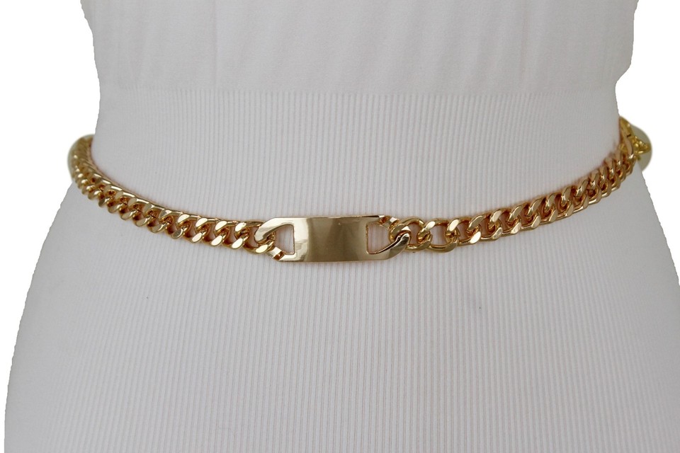 Women Gold Metal Chain Links Fashion Classy Charm Buckle Belt Hip Waist ...