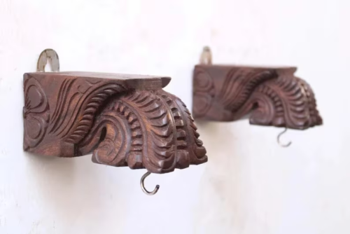2 pcs Wooden Wall Bracket Corbel Plant Hanger Small Wall Hanging Home ...