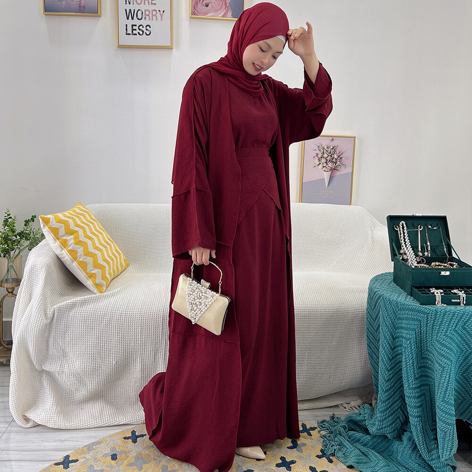 Ramadan Women Muslim Kimono Open Abaya Cardigan Skirt Maxi Dress Set ...