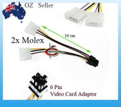 2x 4 Pin Molex to 1x 6 Pin PCI-E PCIE Power Cable Video Card ATI nVidia ...