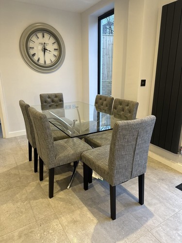 Glass Table and 6 Grey Button Chairs from Next | eBay UK