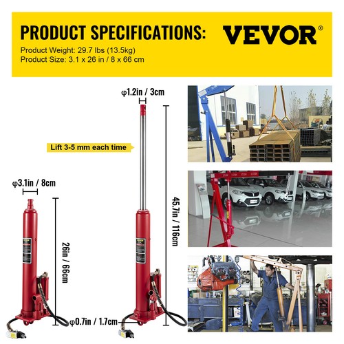 8 Ton Air/Hydraulic Long Ram Jack Clevis Base Garage Engine Hoist Shop ...