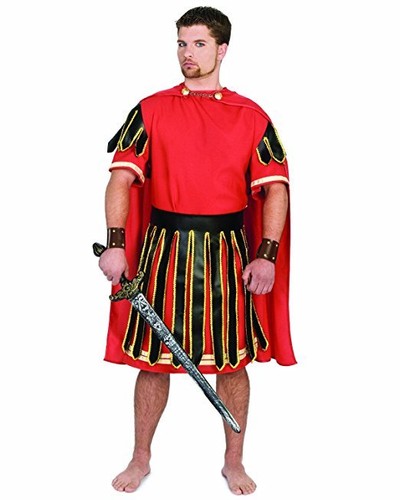 Roman / Spartan Solider Adult 3 Pc Red & Black Tunic Cape & Vinyl Skirt ...