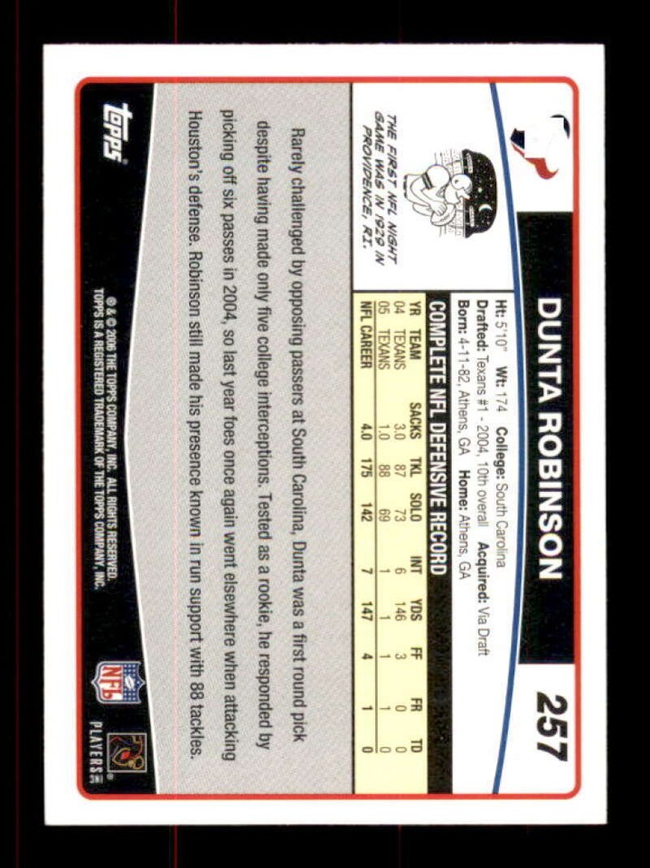 2006 Topps #257 Dunta Robinson NM/NM+ Texans 240594 | eBay