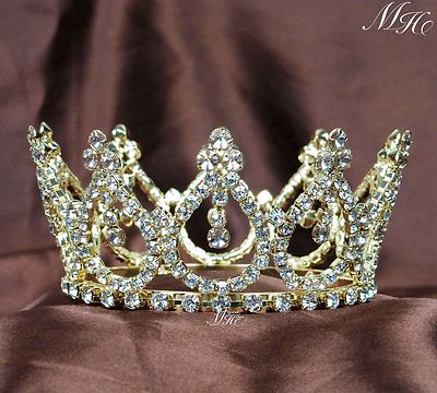 Small Tiaras Gold Imperial Crown Crystal Women Headpiece Bridal Prom ...