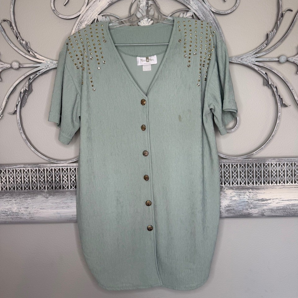 Vintage 1990's Miss & Mrs Two Piece Set Sage Green Shirt and Short Set ...