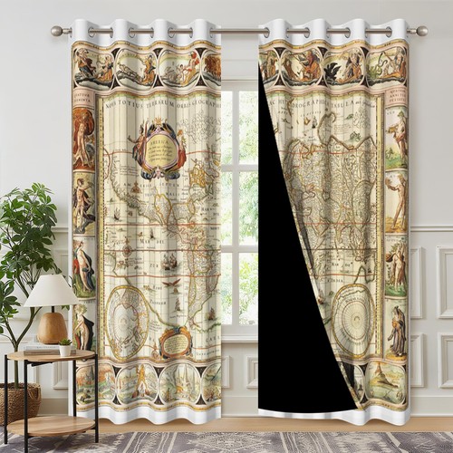 Old World Map Blackout Curtains, 3D Print Window Drapes for Living Room ...