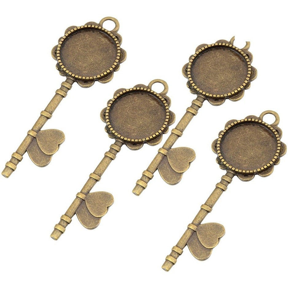 10pcs Round Key Flower Side Double Heart Shape Setting Blanks Round ...