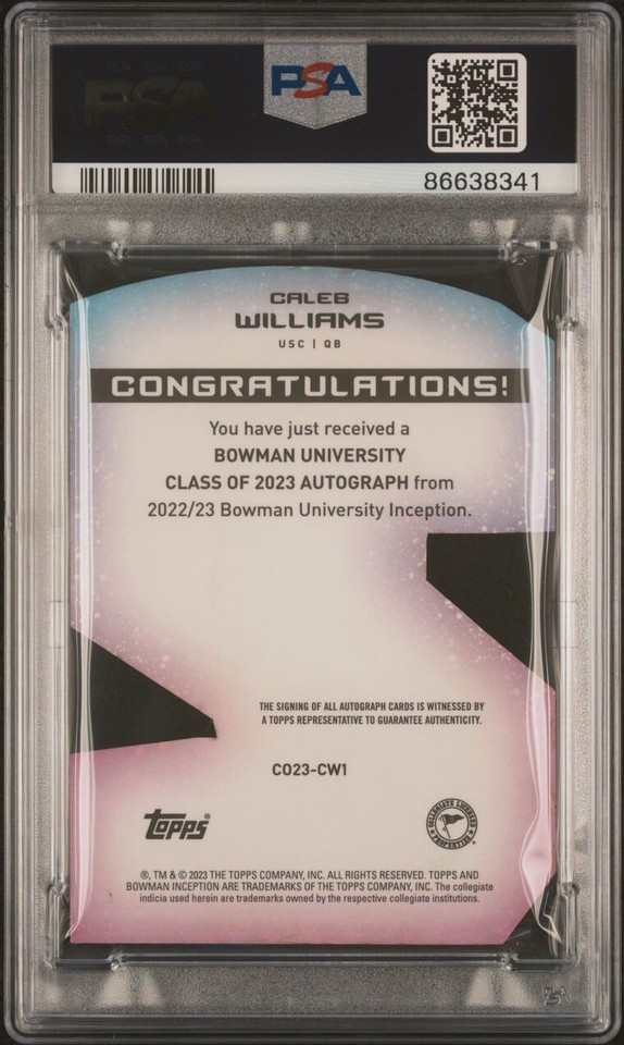 2022 BOWMAN U Inception Caleb Williams 1/1 DIE CUT AUTO! GEM AUTO 10 | eBay