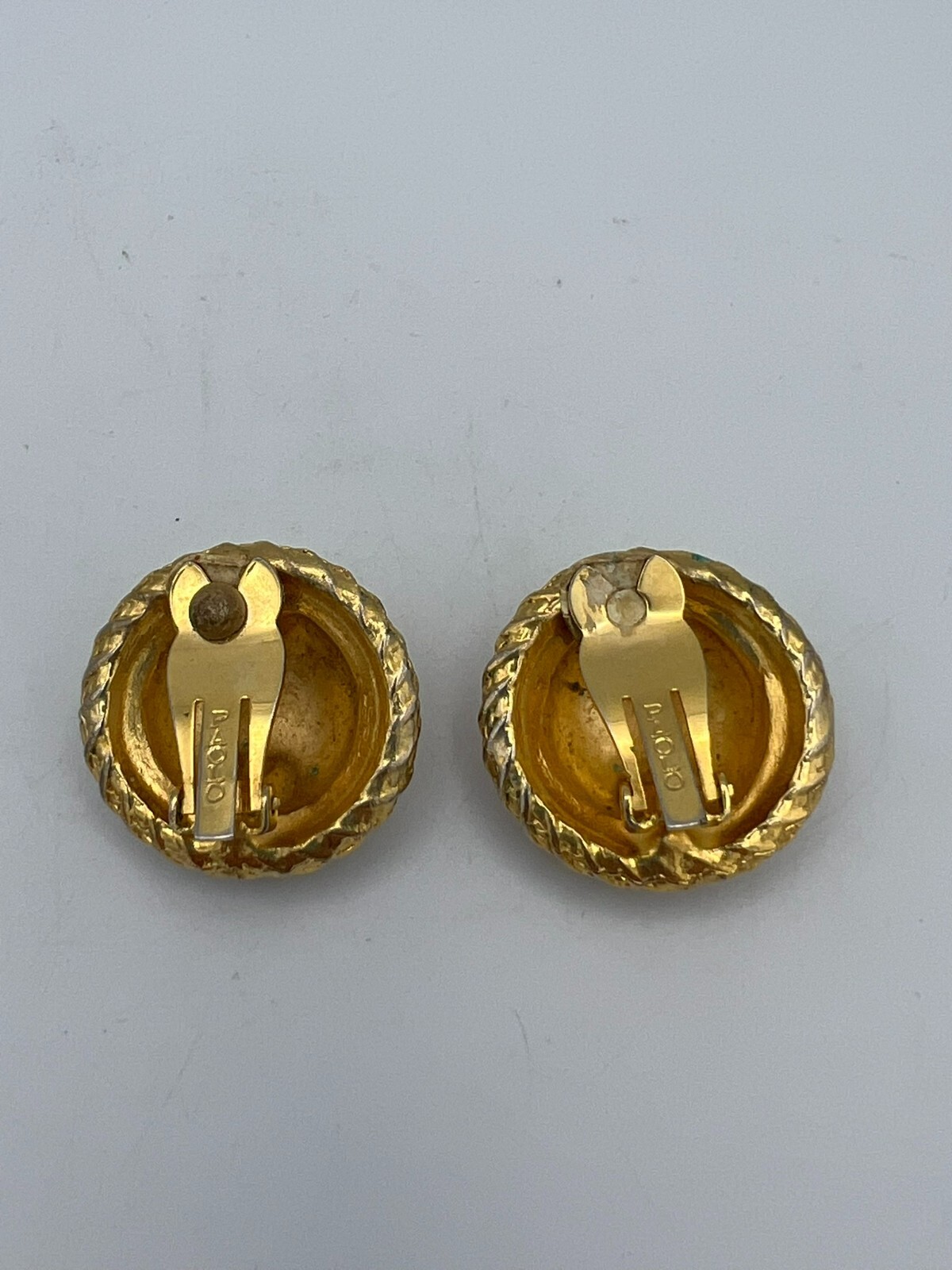 Vintage Pair of Paolo Gucci Clip On Goldtone Earrings - Gem