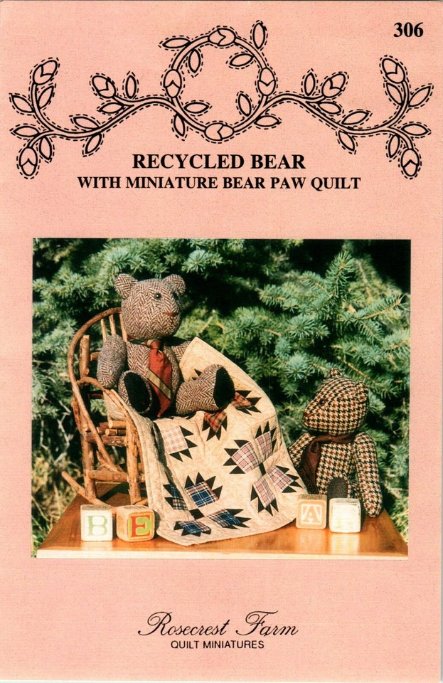Recycled Bear & Mini Bear Paw Quilt Bear Sewing Pattern Jointed Soft ...