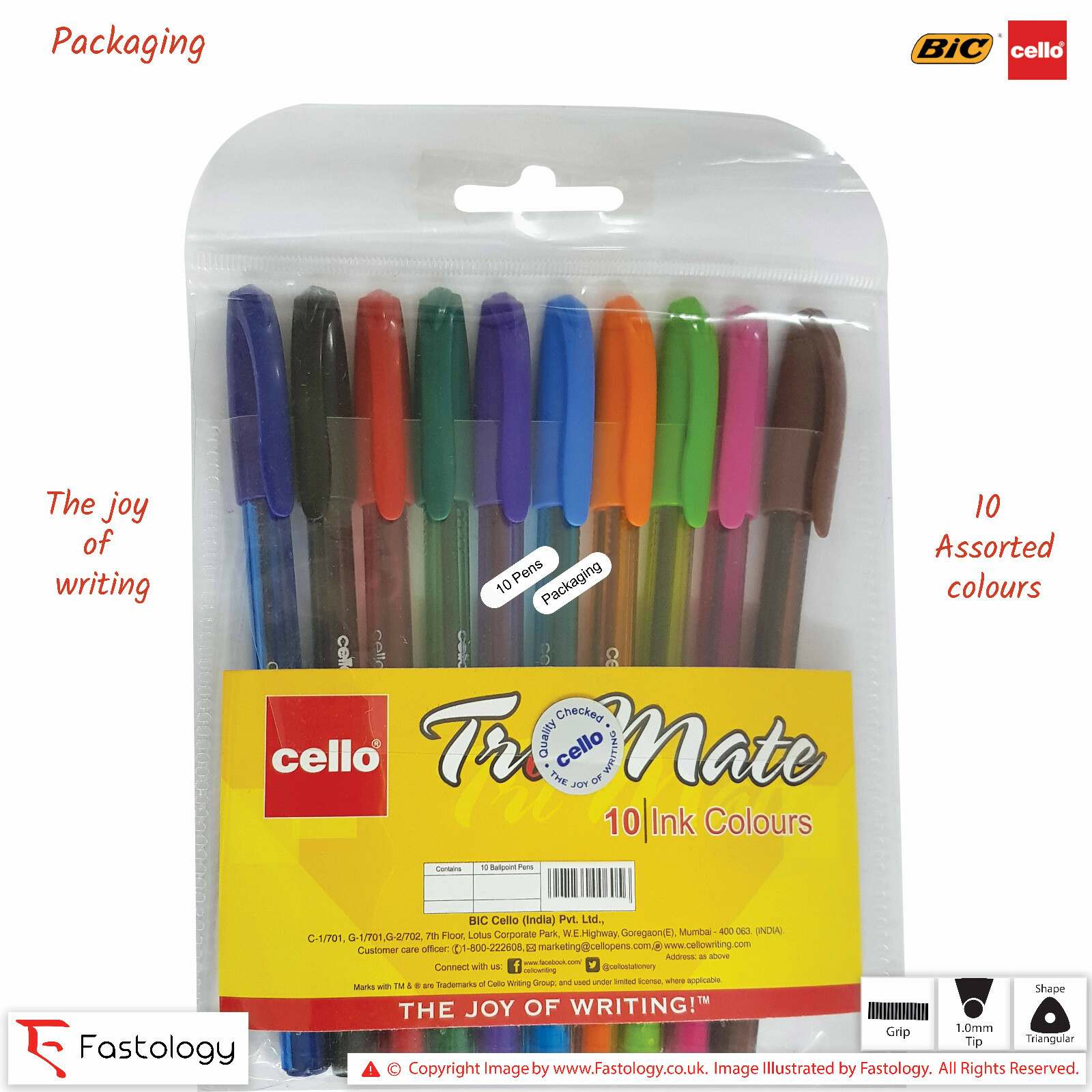 10 x 1.0mm BIC CELLO Trimate MULTI COLOURS Medium Ballpoint Pens ...