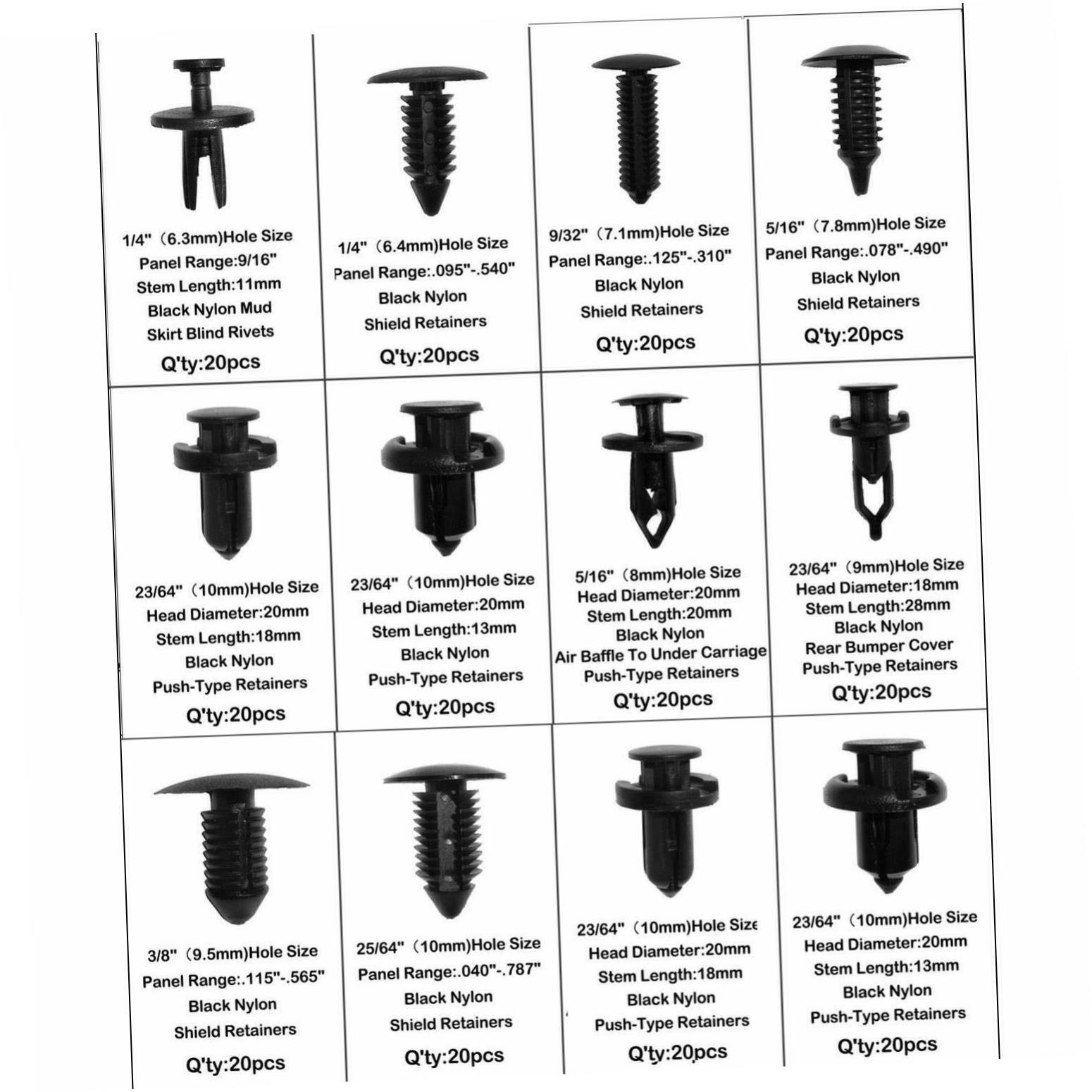 245pcs Car Rivets Fastener Fender Bumper Push Pin Clips Trim Assortment ...