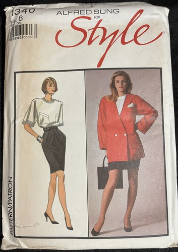 1988 ALFRED SUNG For STYLE 1340 Unlined Jacket TOP Skirt Sz 8 NOS Uncut ...