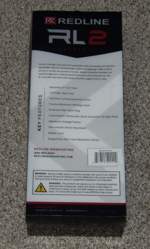 New Redline RL2 Dovetail Adjustable 5 Pin Bow Sight- Right Handed, .019 ...