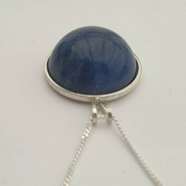 925 STERLING SILVER SOADLITE ROUND CABOCHON PENDANT + DIAMOND CURB ...