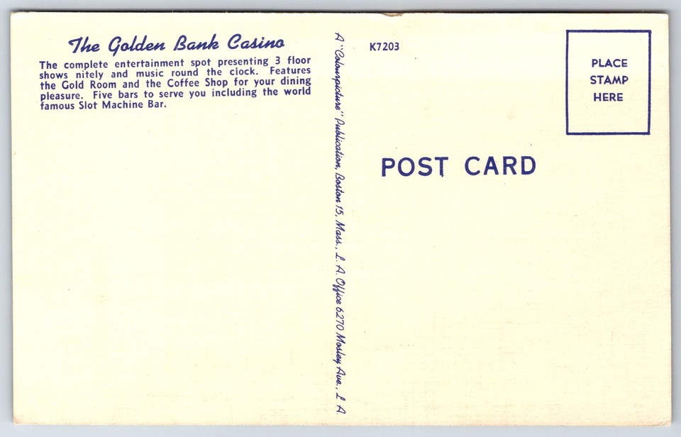 Reno Nevada~Golden Bank Casino & Coffee Shop~Linen Postcard | eBay