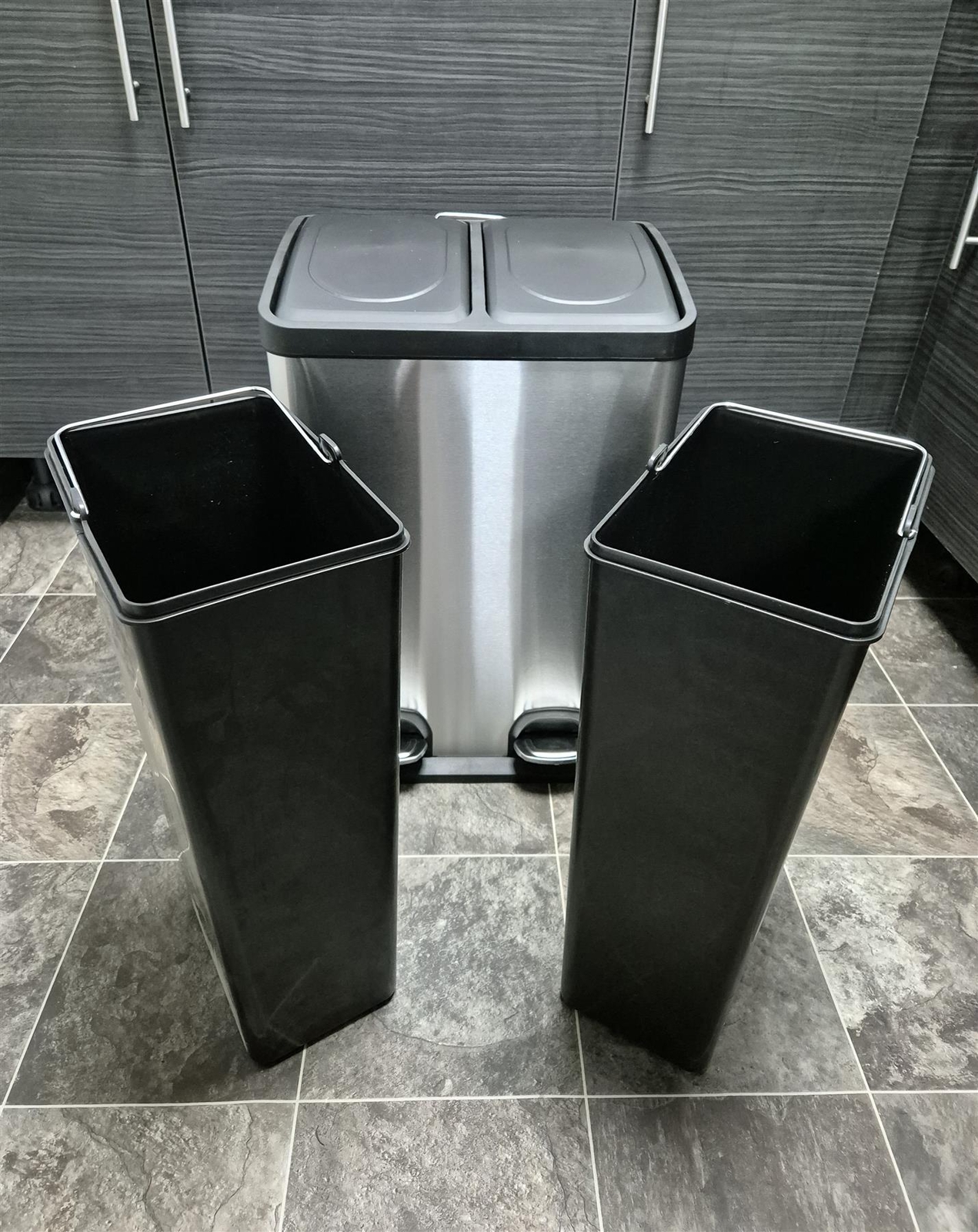 Dihl 40 Litre Dual Recycle Pedal Bin 2x 20L Removable Buckets Easy ...