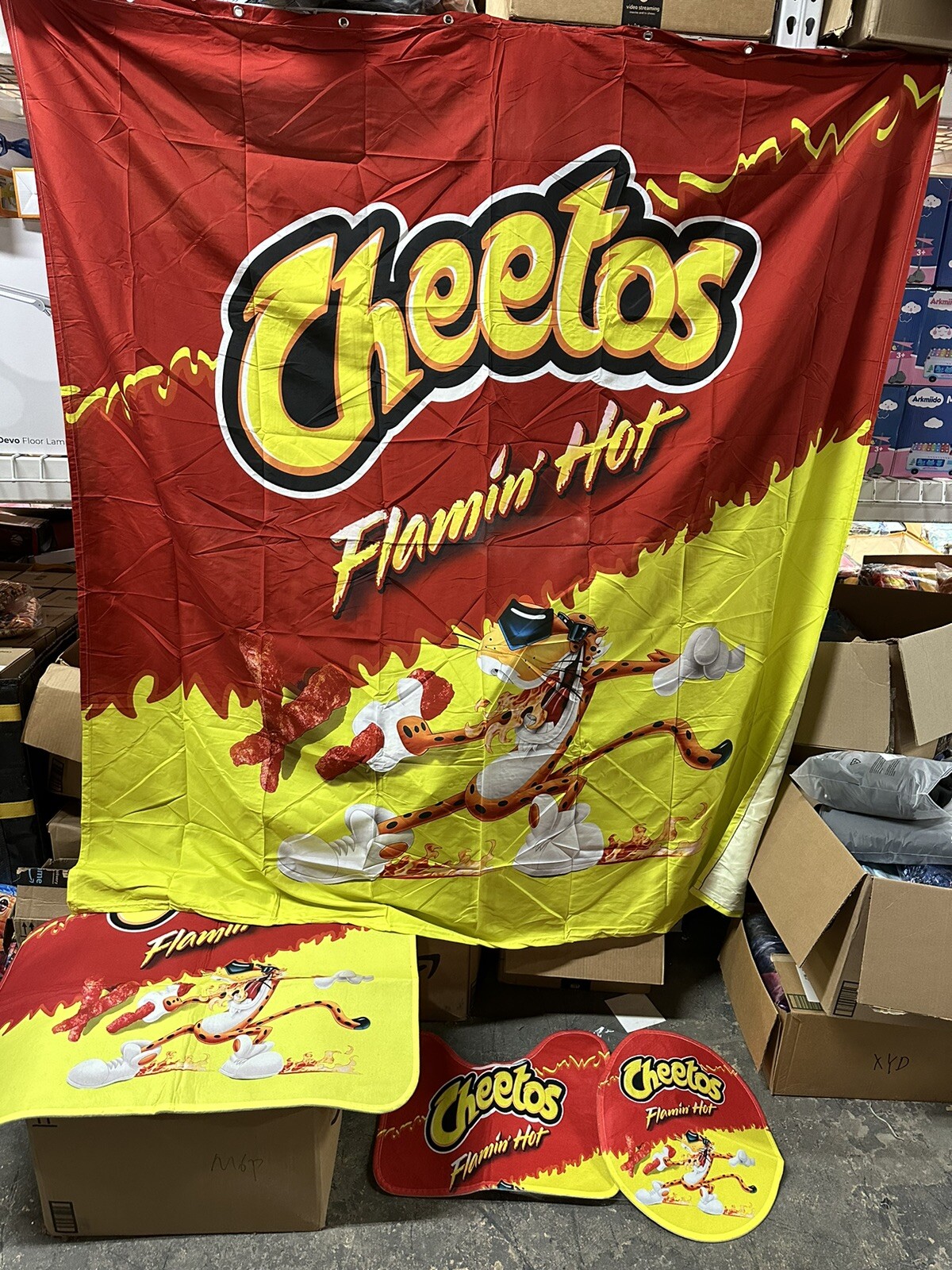 cheetos flamin hot Shower Curtain /4PCS Set/Non-Slip Rug+Bath Mat ...