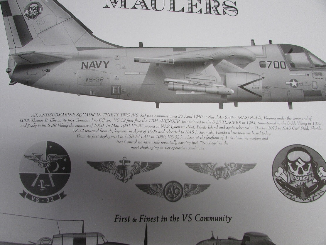 VS-32 MAULERS S-3 Viking S-2 Tracker Navy Squadron Aviation Art Print ...