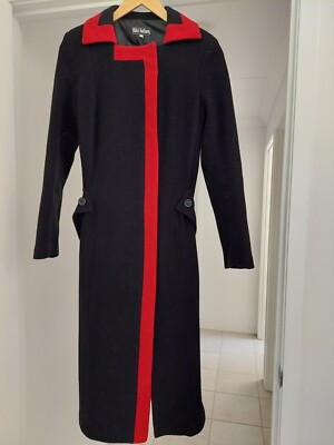 Riki Nathan Women's 70% Wool / 10% Cashmere Long Coat - Black and Red ...