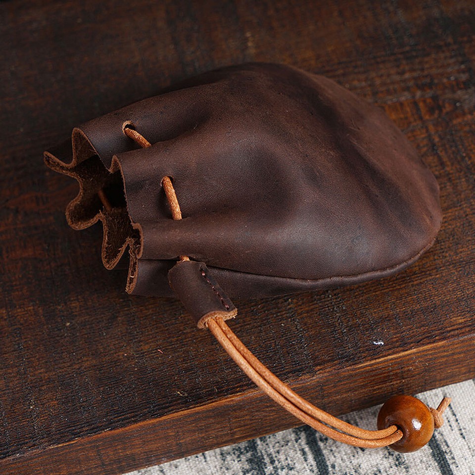 Drawstring Bag Genuine Leather Wallet Coin Pouch Case Purse For Men ...