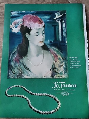 1946 La Tausca Pearl Necklace Earrings Jewelry Pink Hat Stephen Csoka ...