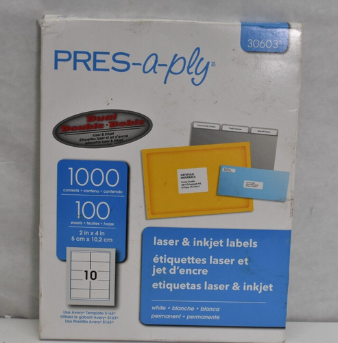 Avery Pres-A-Ply 30603 Laser & Inkjet Labels 2" x 4" White 1000 Pack ...