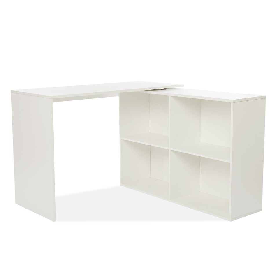 MONDEER White L-shaped Computer Desk Corner PC Table Workstation with 4 ...