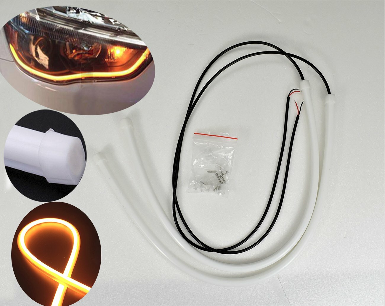 Universal DRL Amber LED Strip Flexible Front Signal 60cm #1 | eBay