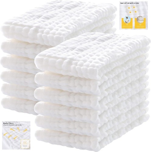 12 Pack Muslin Burp Cloths 100% Cotton Muslin Cloths Large 20''X10 ...