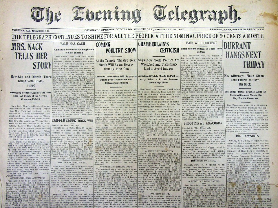 Lot of 3 rare original 1897 CO newspapers COLORADO SPRINGS EVENING ...