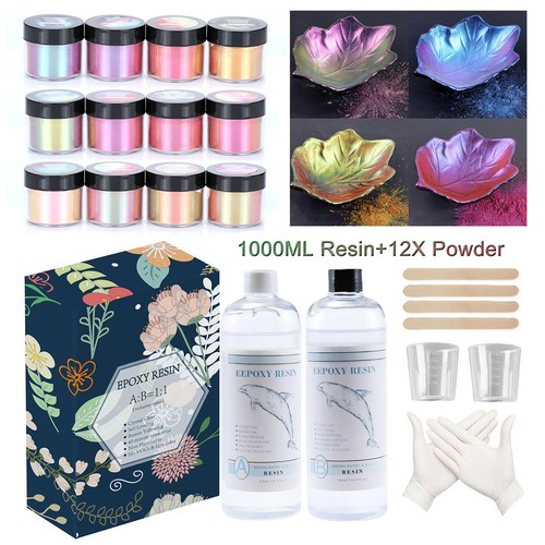 1:1 Clear Resin+24 Colors Pearl Pigment Dye Casting Paste Art DIY Craft ...