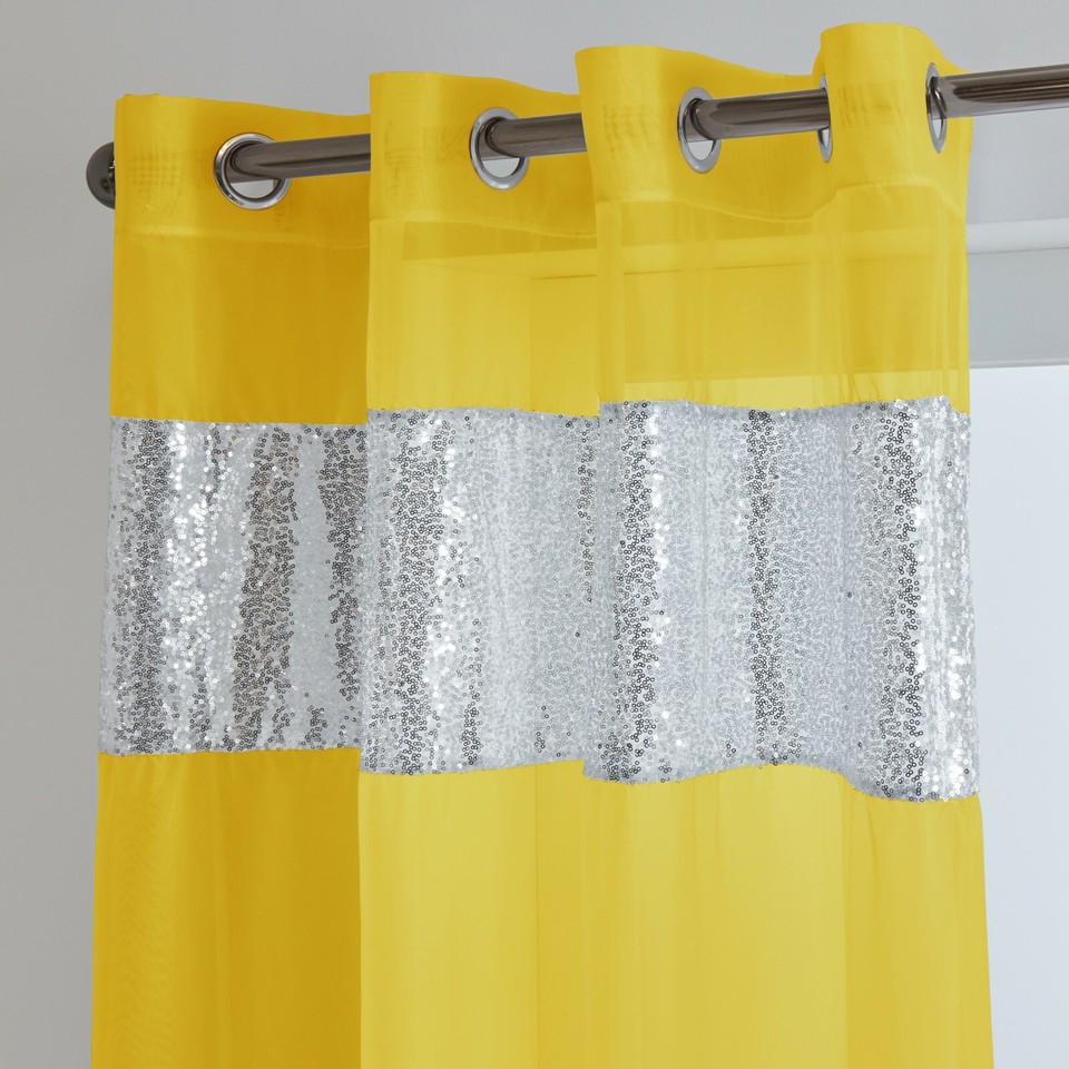 Sparkle Voile Eyelet Curtain Panel With Luxurious Sequin Border | eBay UK