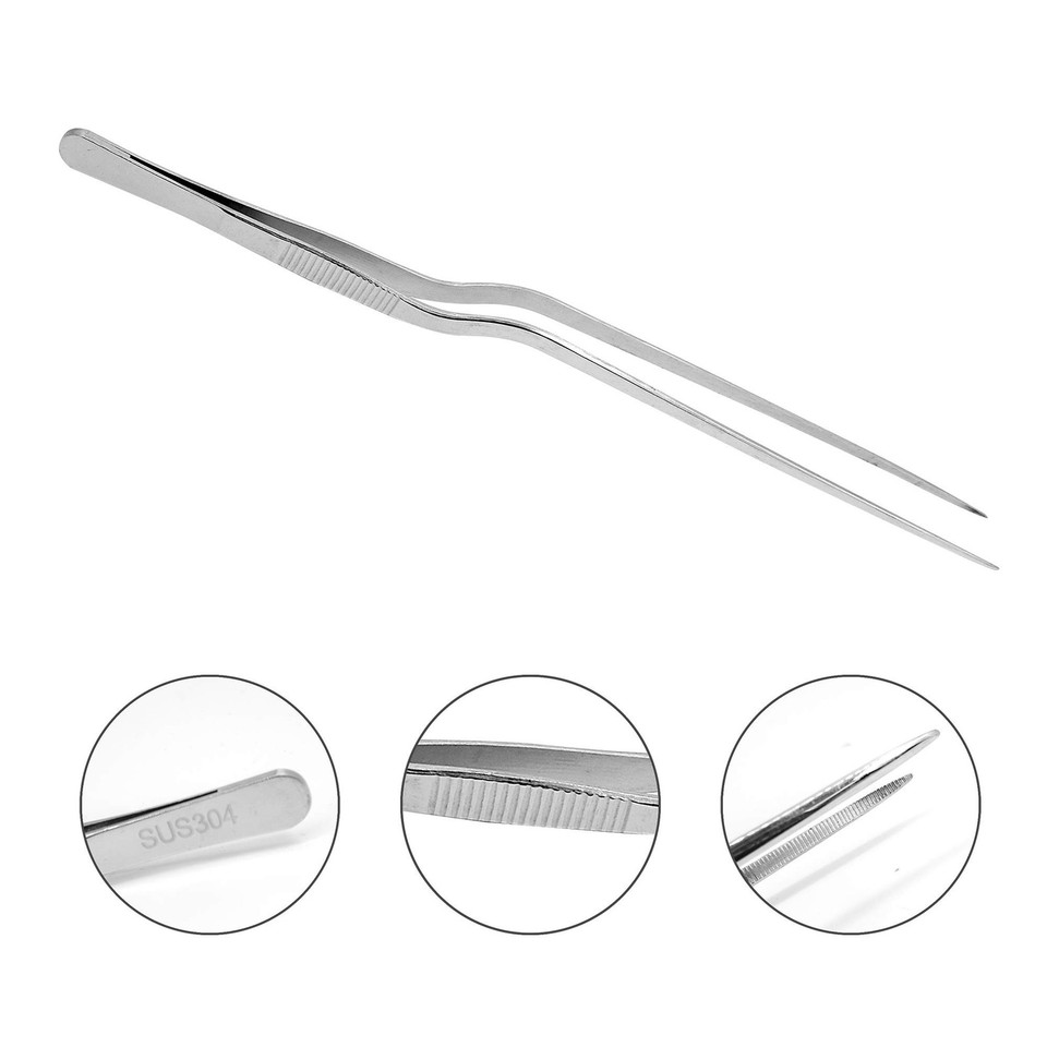 3 Pack Stainless Steel Offset Tweezer Culinary, 12" 8" 6" Kitchen Tweezers fo... | eBay