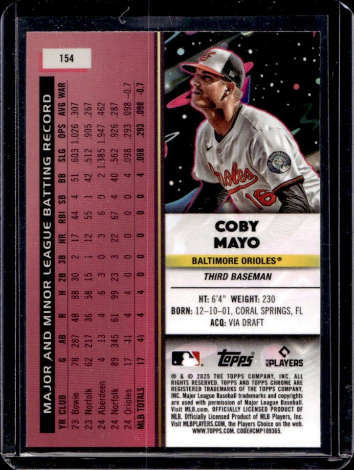 2025 Topps Cosmic Chrome Coby Mayo RC Nucleus Refractor #154 Orioles ...