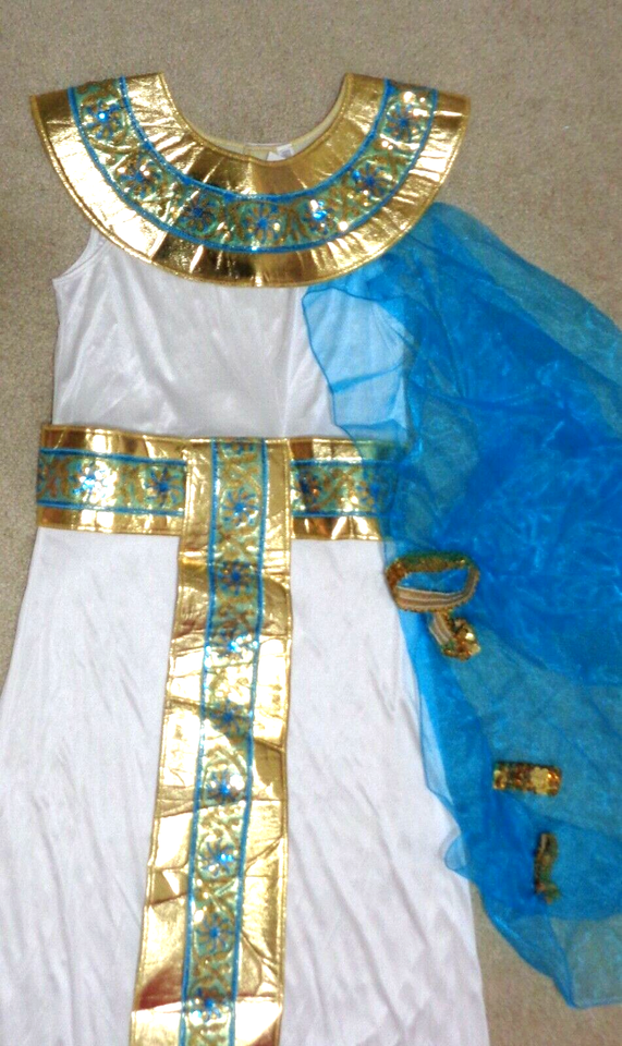 Girls Egyptian Cleopatra Halloween Costume Dress Cape Armbands Cuff ...