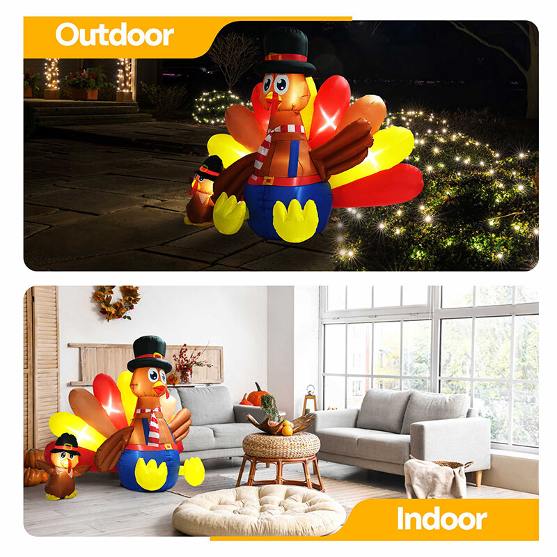 7.5ft Long Thanksgiving Inflatable Turkey LED Lighted Outdoor Lawn Yard ...