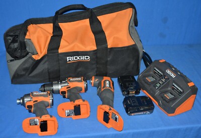 RIDGID R86008 Drill, R86034 Impact Drill, R86240 Multi-Tool, 2Batteries ...