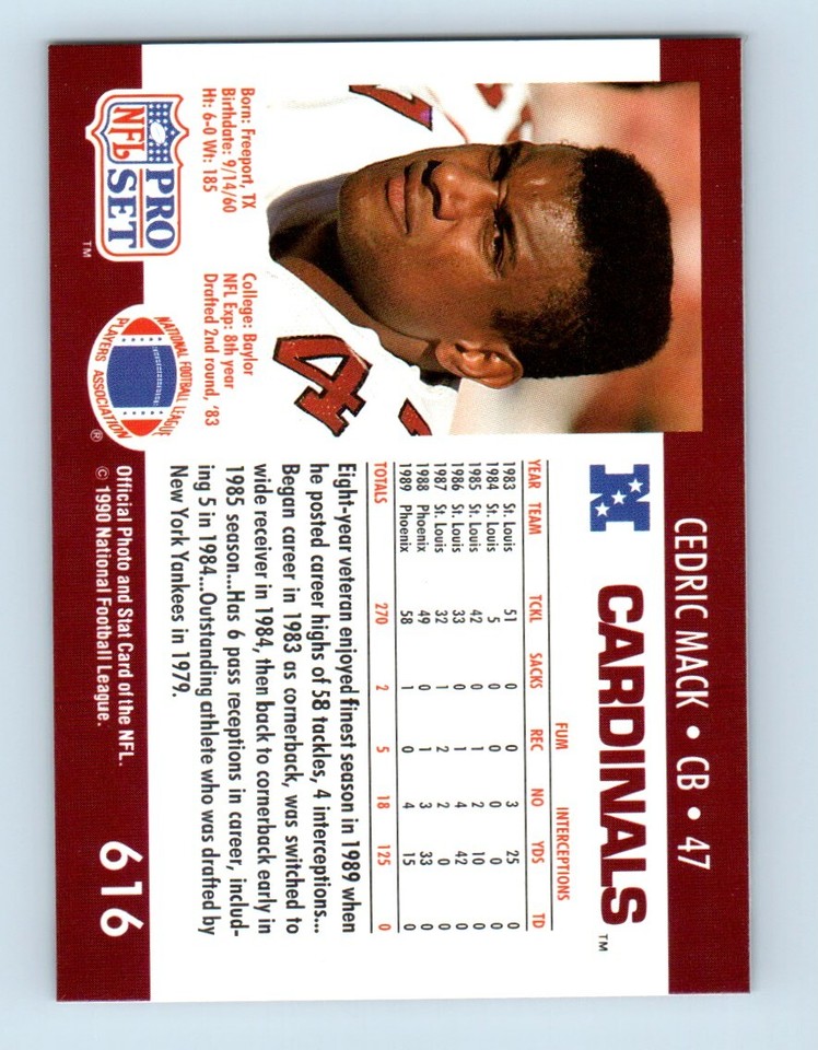 1990 Pro Set Cedric Mack Phoenix Cardinals #616 | eBay